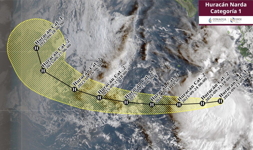Evoluciona “Narda” a huracán de categoría 1; se localiza a 475 km al suroeste de Manzanillo